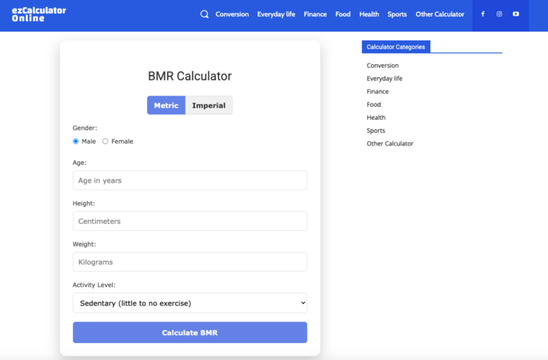BMR Calculator – Discover Your Basal Metabolic Rate