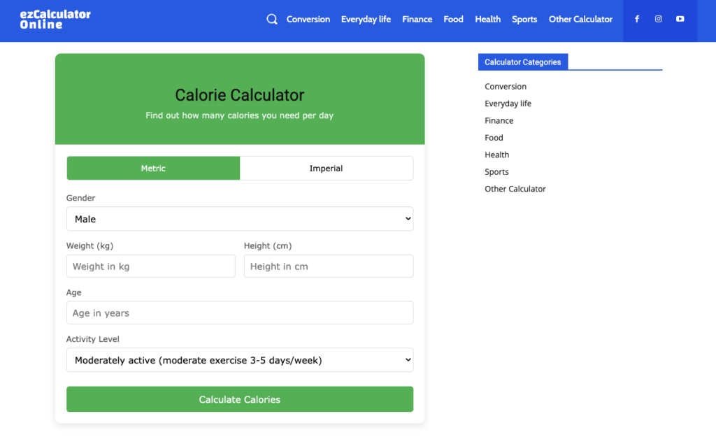 Calorie Calculator – Daily Calorie Needs for Your Goals