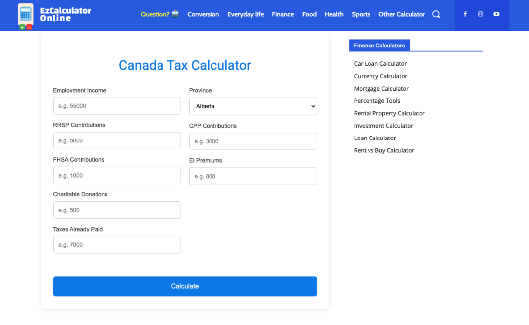 Canada Income Tax Calculator 2025 | Estimate Your Refund Fast