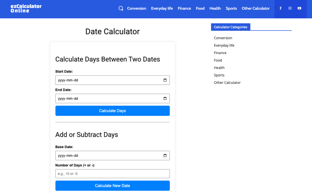 Date Calculator – Days Between Dates or Add/Subtract