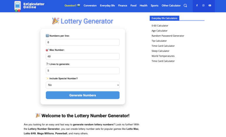 Free Lottery Number Picker – Quick Random Numbers