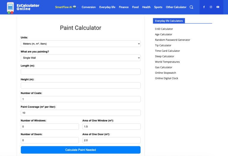 Paint Calculator – Estimate Paint Needed for Walls & Rooms