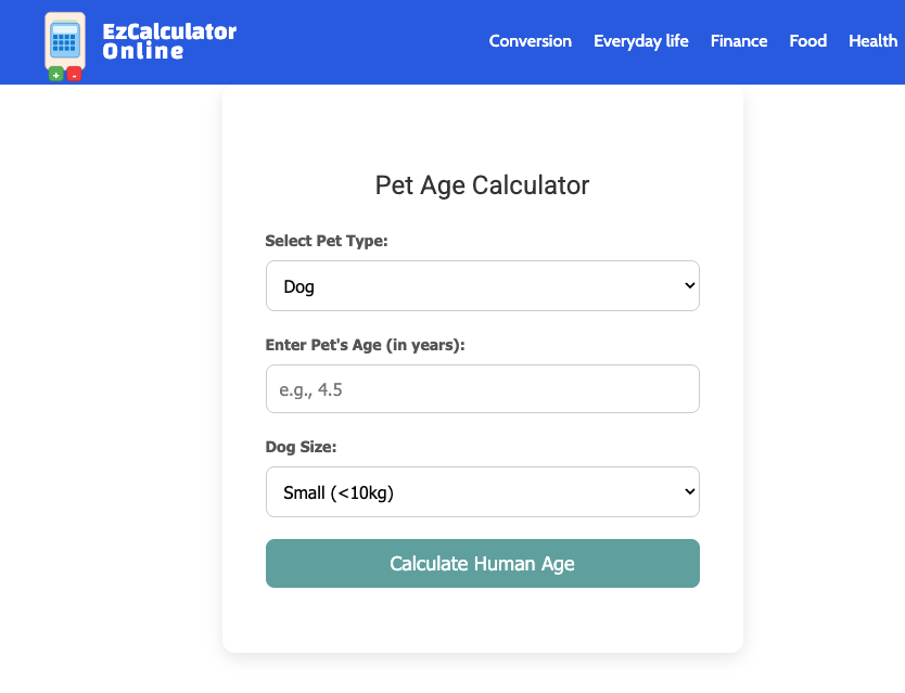 Pet Age Calculator: Dog & Cat Age Calculator Tool