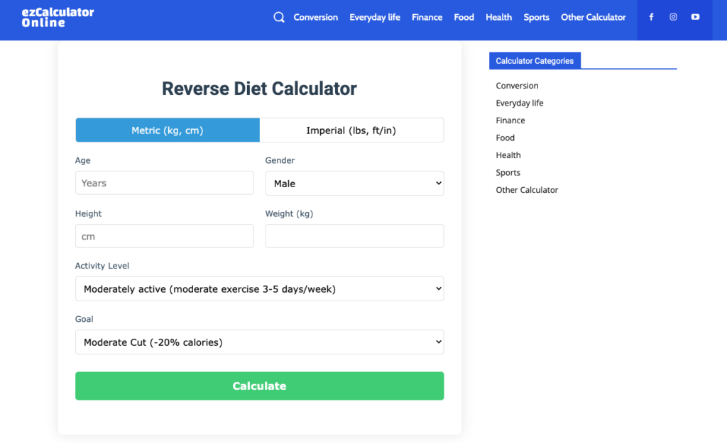 Reverse Diet Calculator – Smart Post-Diet Transition Tool