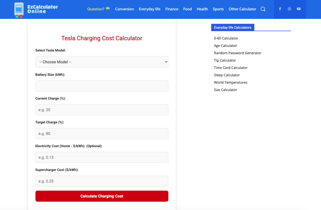 Tesla Charging Cost Calculator - Estimate Your Charging Expenses