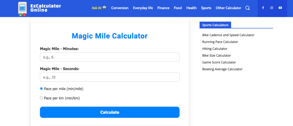 Accurate Magic Mile Calculator for Running Pace & Race Times