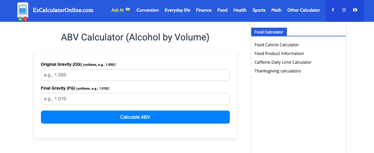 ABV Calculator – Accurate Alcohol by Volume Tool