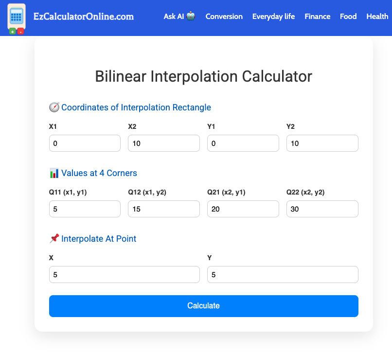 Bilinear Interpolation Calculator – Easy & Accurate Tool