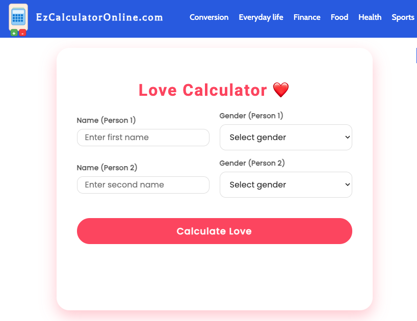 Love Calculator – Check Your Love Compatibility Instantly