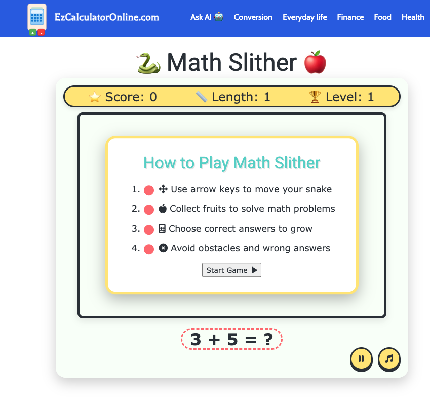 Play Math Slither Game – Fun Snake Game with Math Challenges