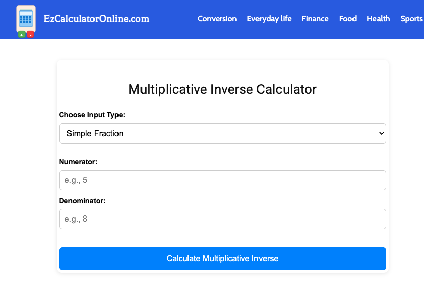 Multiplicative Inverse Calculator – Find Reciprocals Easily