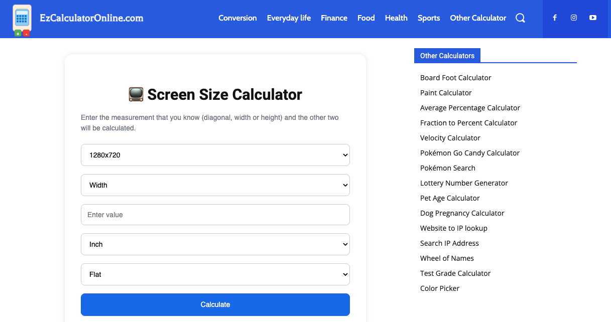 Screen Size Calculator – Convert Diagonal to Width & Height