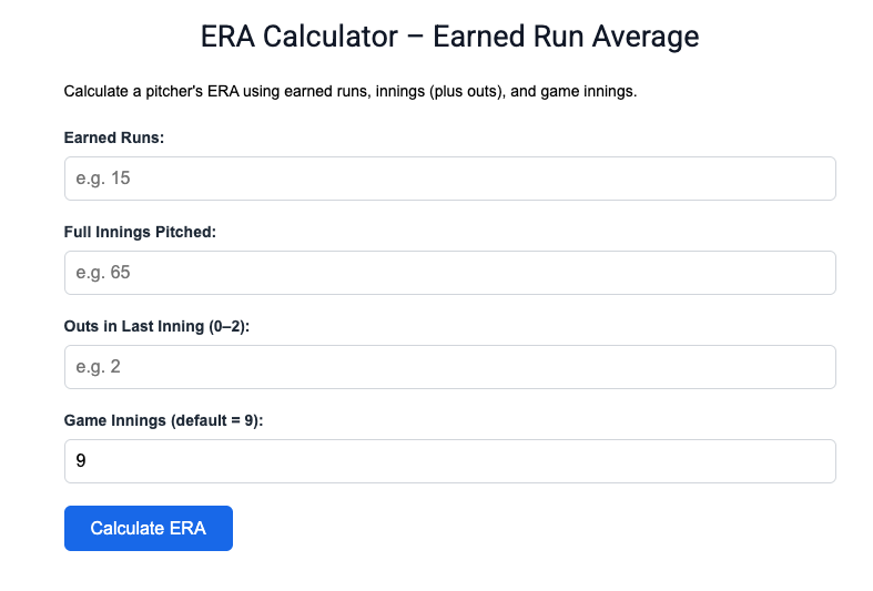 ERA Calculator – Earned Run Average