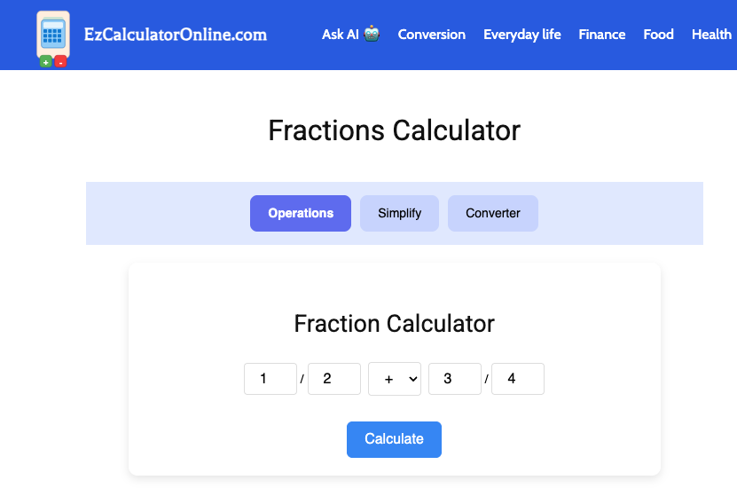Fractions Calculator – Add, Simplify, Convert Fractions Fast