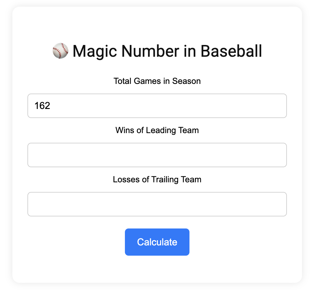 Magic Number in Baseball Calculator – Easy & Accurate