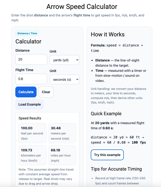 Arrow Speed Calculator – Measure Arrow Flight Speed