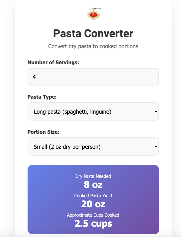 Pasta Converter: Dry to Cooked Pasta Calculator & Serving Guide