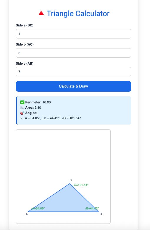 Triangle Calculator – Calculate Area, Angles & Heights from 3 Sides