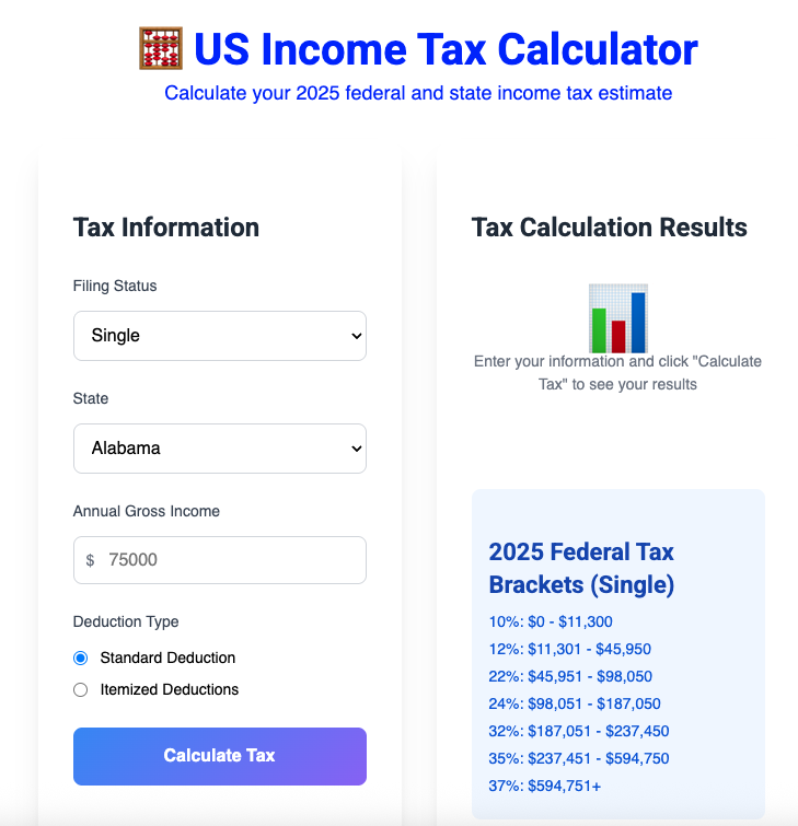 US Income Tax Calculator – Estimate Your Federal Taxes