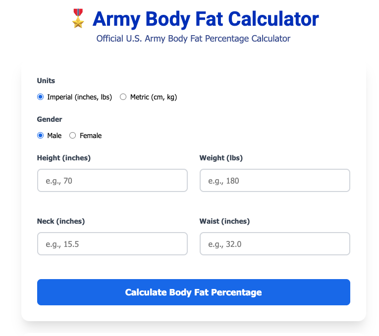 Army Body Fat Calculator – Measure Military Body Composition