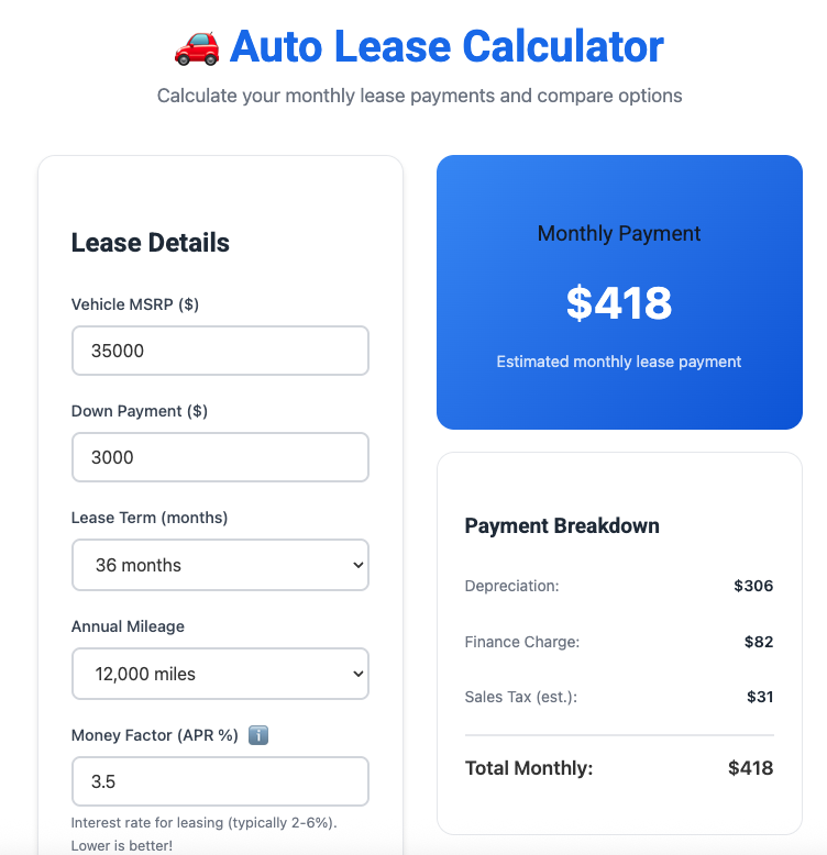 Auto Lease Calculator – Estimate Monthly Car Payments