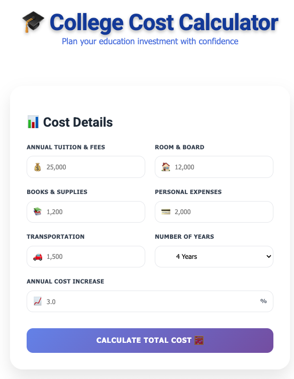 College Cost Calculator | Estimate Your Education Expenses