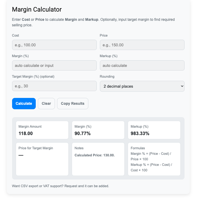 Margin Calculator – Calculate Profit, Markup & Selling Price
