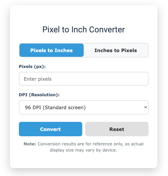 Pixel to Inch Converter – Convert Pixels to Inches Instantly