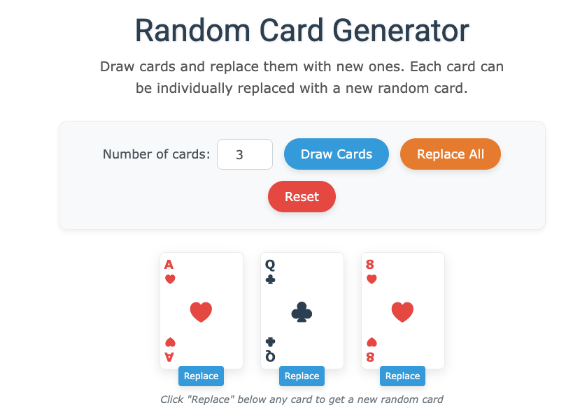 Random Card Generator – Draw 1 to 52 Cards