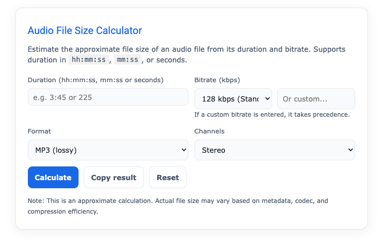 Audio File Size Calculator – Quickly Estimate Your Audio File Size