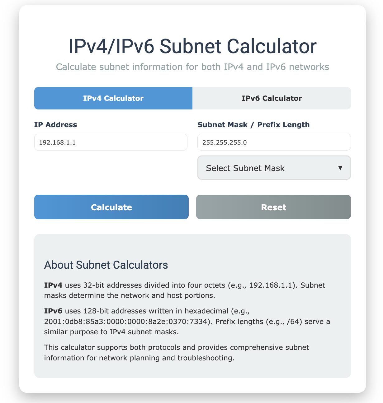 IPv4/IPv6 Subnet Calculator – Calculate Network Subnets Instantly
