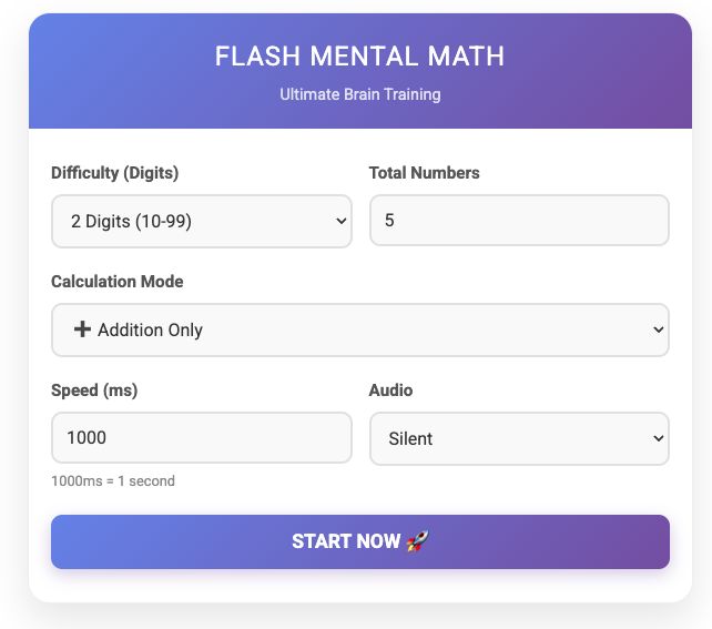 Flash Mental Math - Free Online Speed Calculation Practice